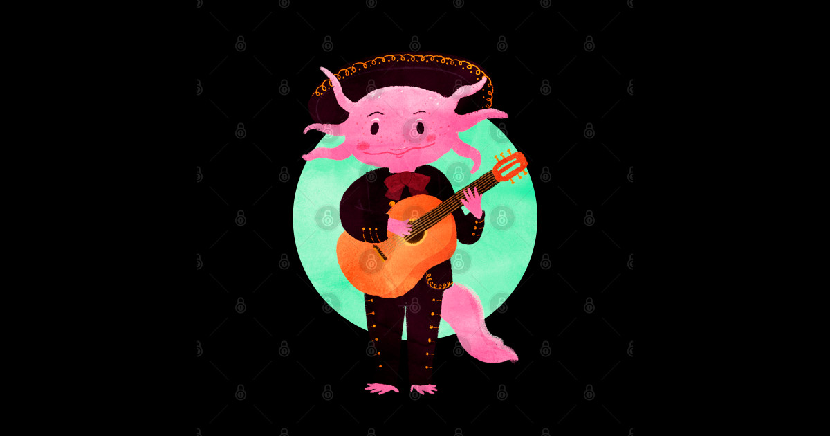 Axolotl with mariachi costume playing the guitar, Digital Art ...