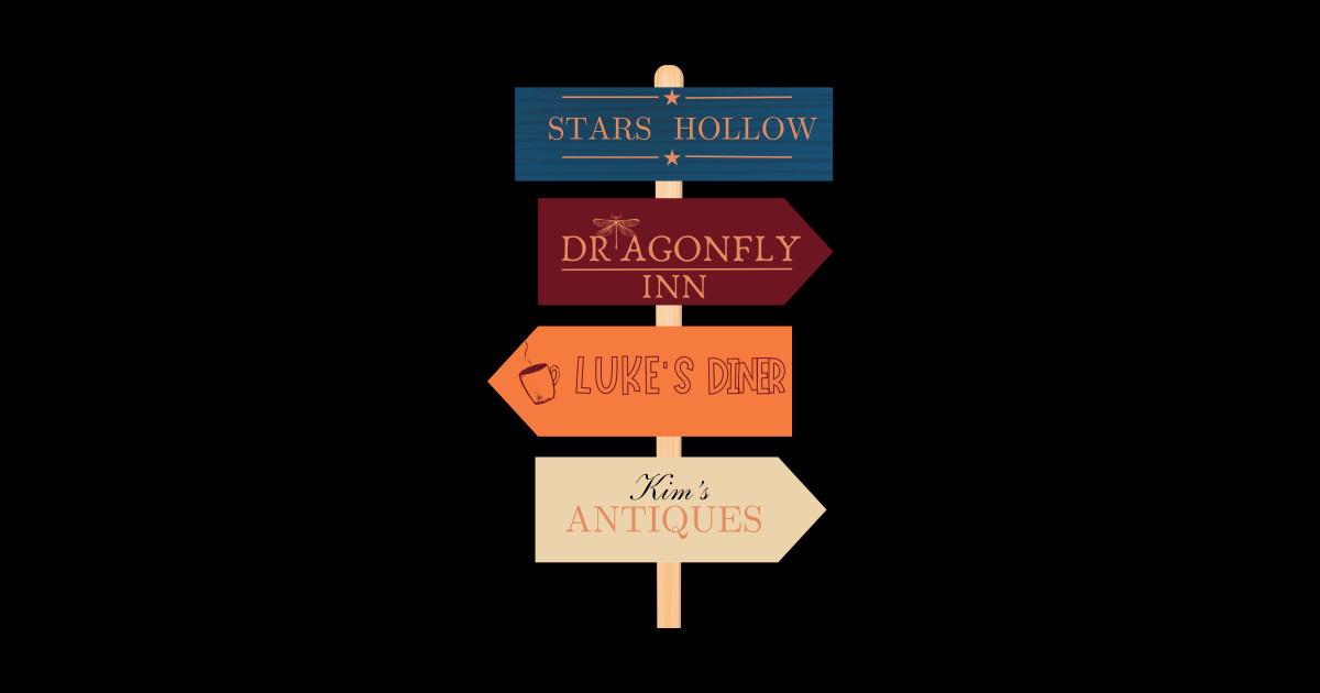 Gilmore Girls Sticker - Stars Hollow Sign with Iconic Locations T-Shirt ...