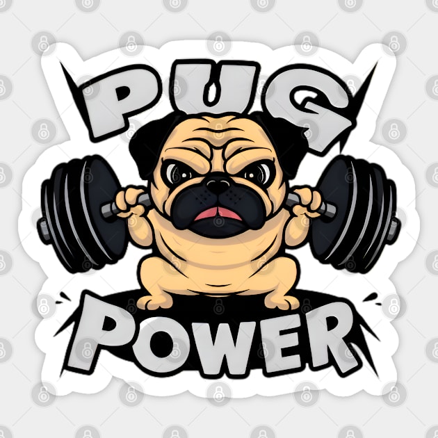 Gym Bodybuilder Pug Power - Pug Power - Sticker | TeePublic
