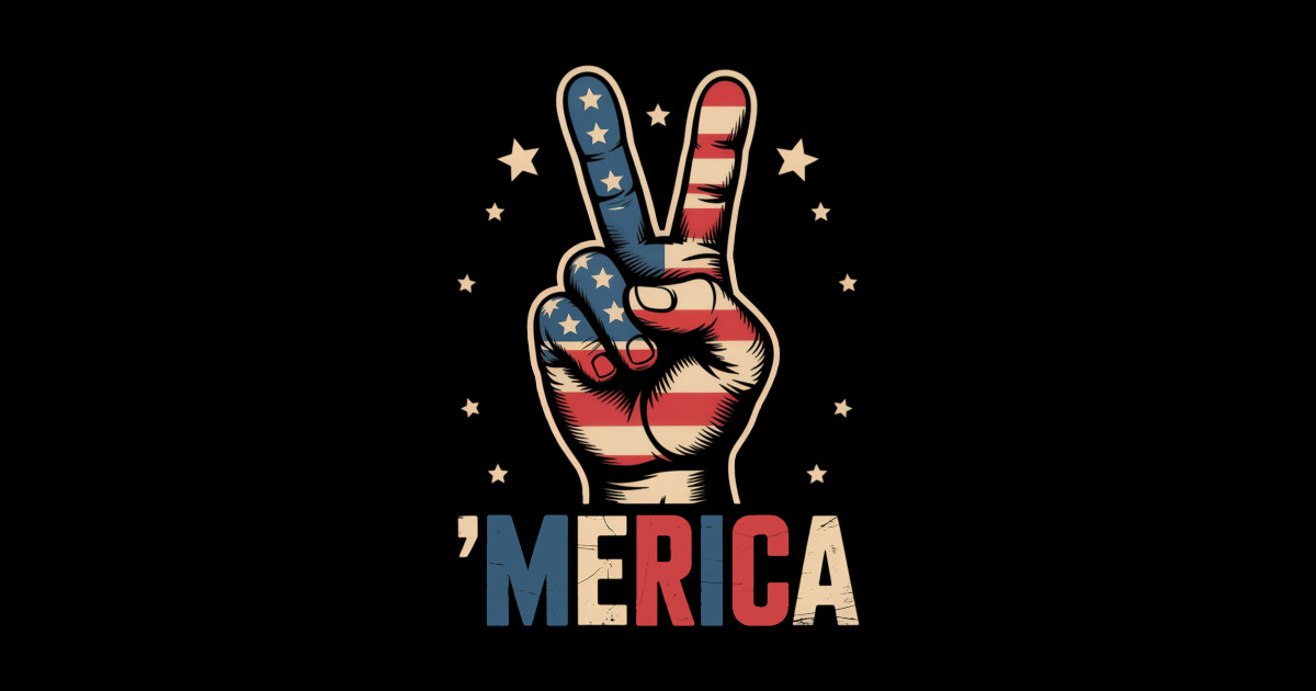 Merica Peace Sign Hand 4th of July USA Flag Men Boy - Merica Peace Sign ...