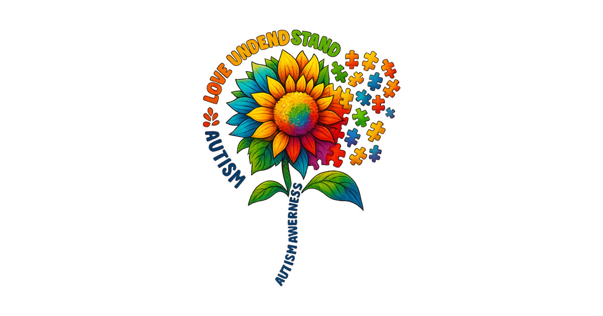 Autism Awareness Sunflower | Colorful Puzzle Flower Design - Autism ...