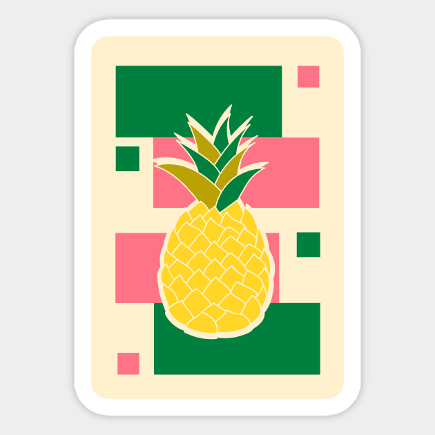 A pineapple on a retro background of green and pink - Ananas - Sticker ...