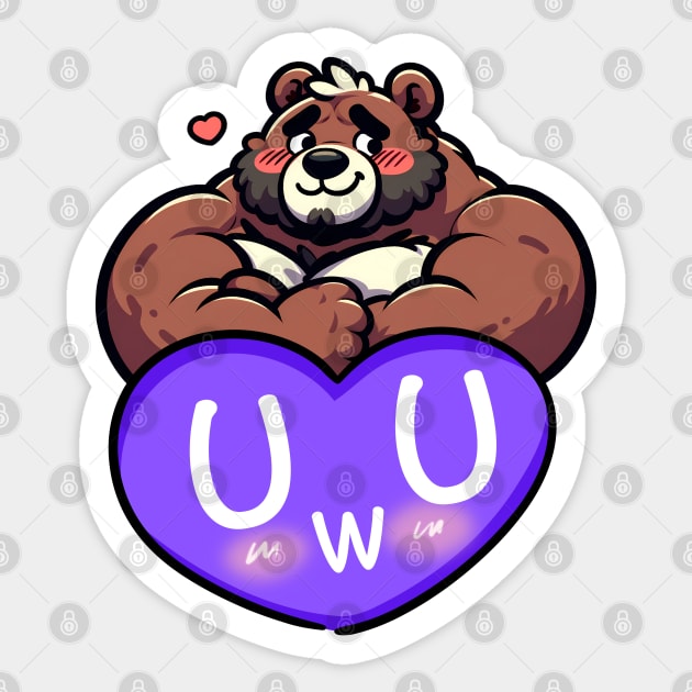 Blushing UwU Furry Anthro Bear Heart - Furry - Sticker | TeePublic