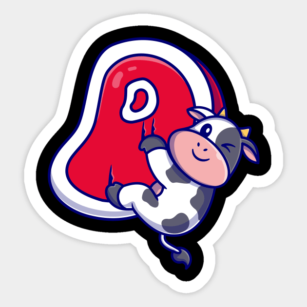 Cute Cow Hug Meat Cartoon - Cute Cow Hug Meat Cartoon - Sticker | TeePublic