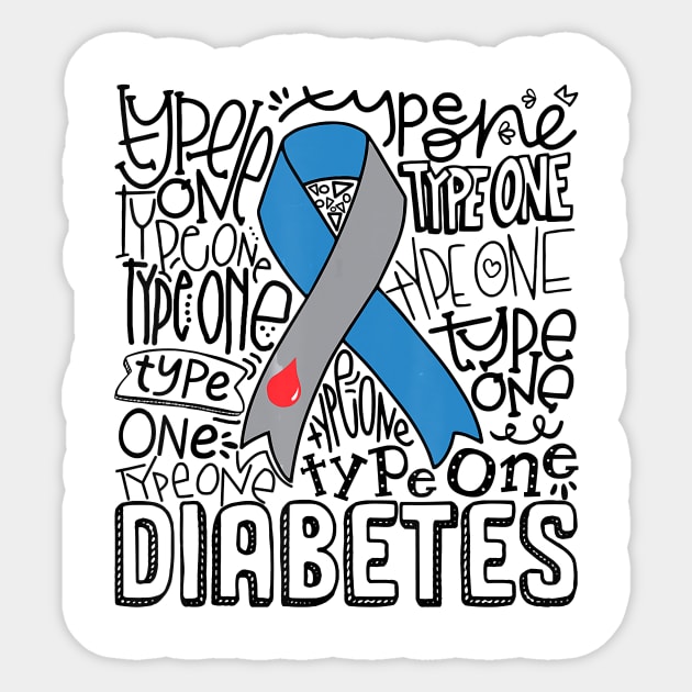 Diabetes awareness Grey Blue Ribbon Typography Type 1 Diabetes Gift ...