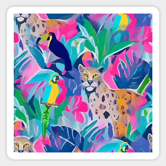 Cheetah, toucan and macaw parrot in colourful preppy jungle - Preppy ...