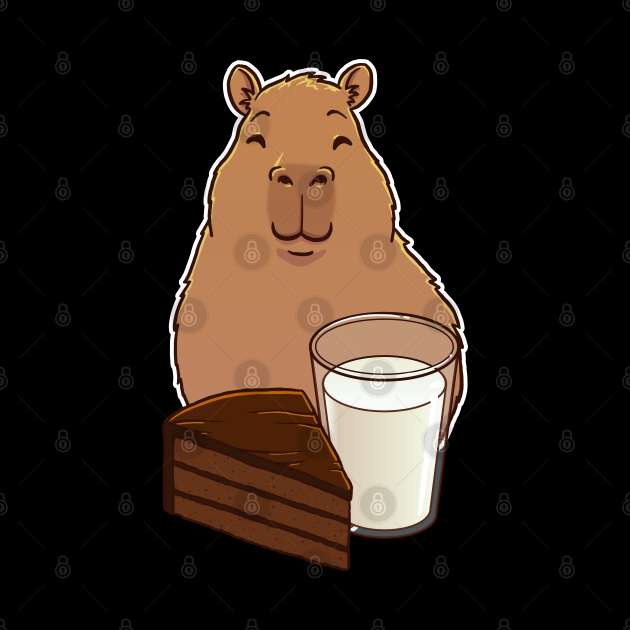 Capybara Chocolate Cake and Milk - Capybaras - Pin | TeePublic
