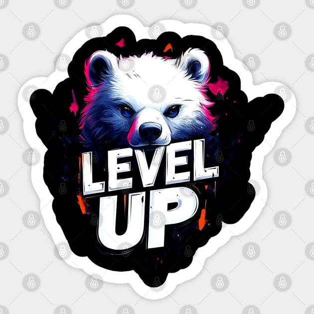 Level Up Polar Bear Gamer - Level Up - Sticker | TeePublic