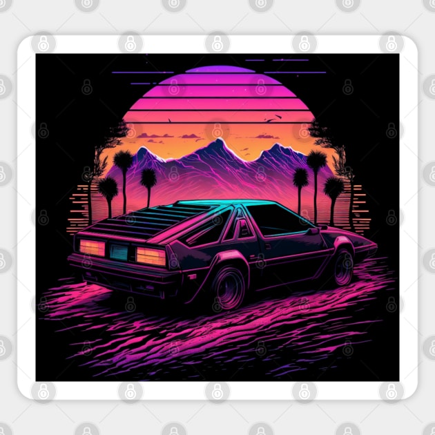 Outrun synthwave sunset car - Vibes - Sticker | TeePublic
