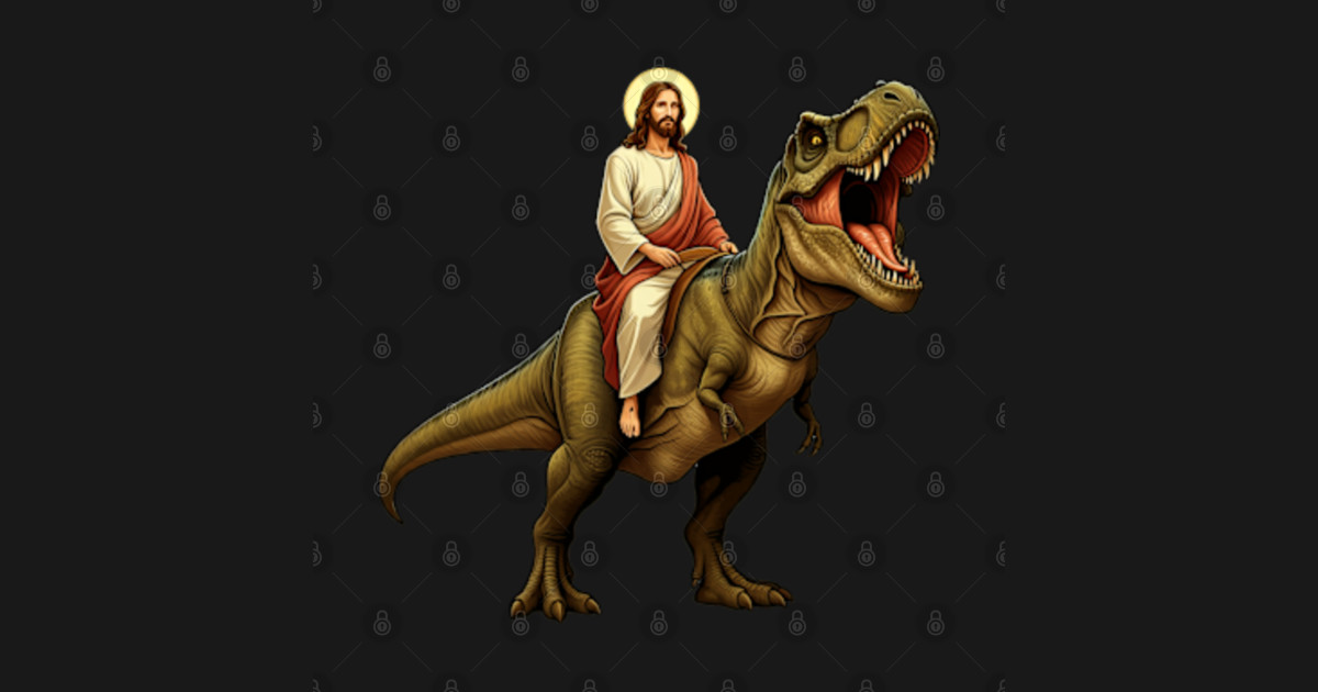 Jesus Riding Dinosaur - Jesus - T-Shirt | TeePublic