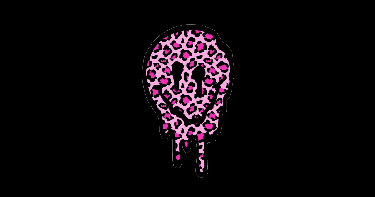 Pink Leopard Drippy Smiley Face - Vsco - Sticker | TeePublic
