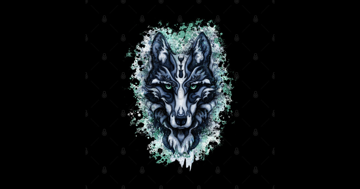 Splatter abstract wolf artwork, blue wolf face - Wolf Artwork - Sticker ...