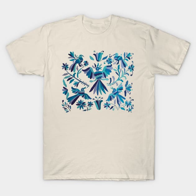 Blue otomi tenango mexican fabric birds and flower embroidery interior ...