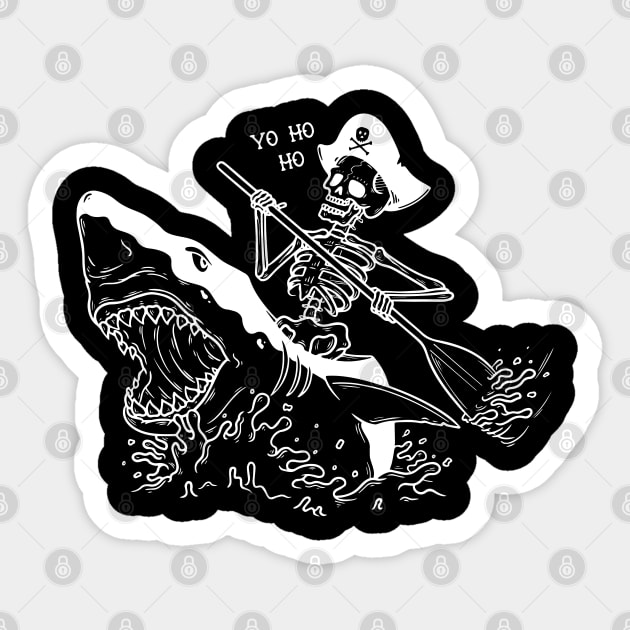 Skeleton Pirate Riding Shark - Skeleton Riding Shark - Sticker | TeePublic