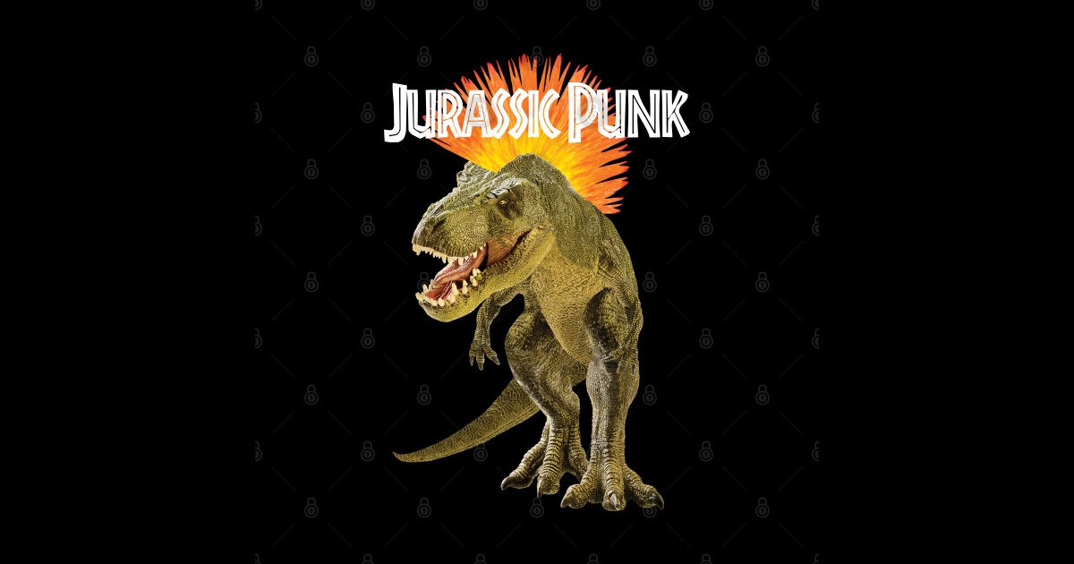 Jurassic Punk T-Rex with Mohawk, on dark background - Jurassic Punk T Rex With Mohawk - Posters ...