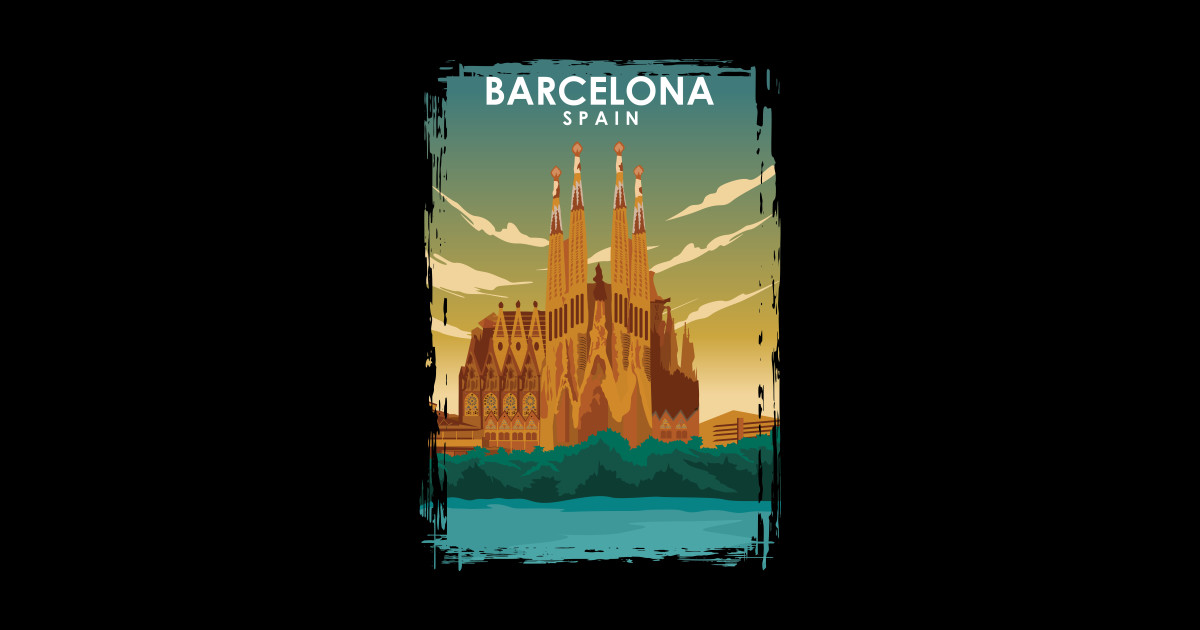 Barcelona Spain Cathedral Travel Poster - Barcelona - Sticker | TeePublic