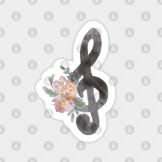 Treble Clef Watercolor Floral - Treble Clef - Sticker | TeePublic