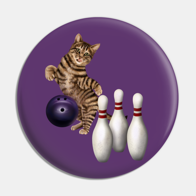Bowling tabby cat - Bowling Cat - Pin | TeePublic