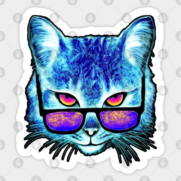 Neon Rave Cat - Cat - Sticker | TeePublic
