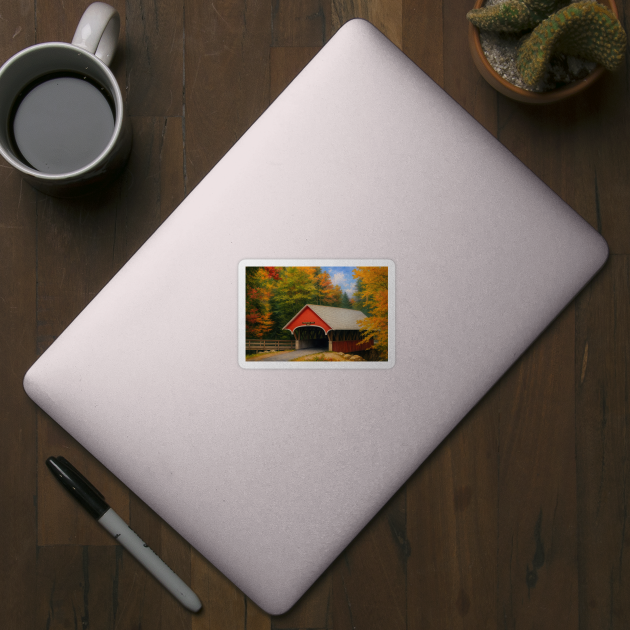The Historic Flume Covered Bridge - Covered Bridge - Sticker | TeePublic