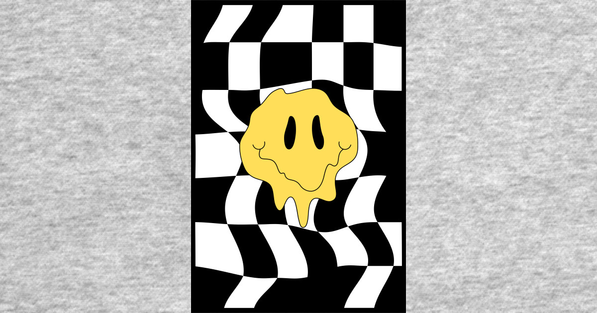 Trippy distorted smiley face and checkers - Trippy - T-Shirt | TeePublic