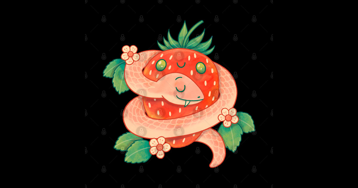 Cute Snake Hugging a Strawberry - Cute Snake - Sticker | TeePublic
