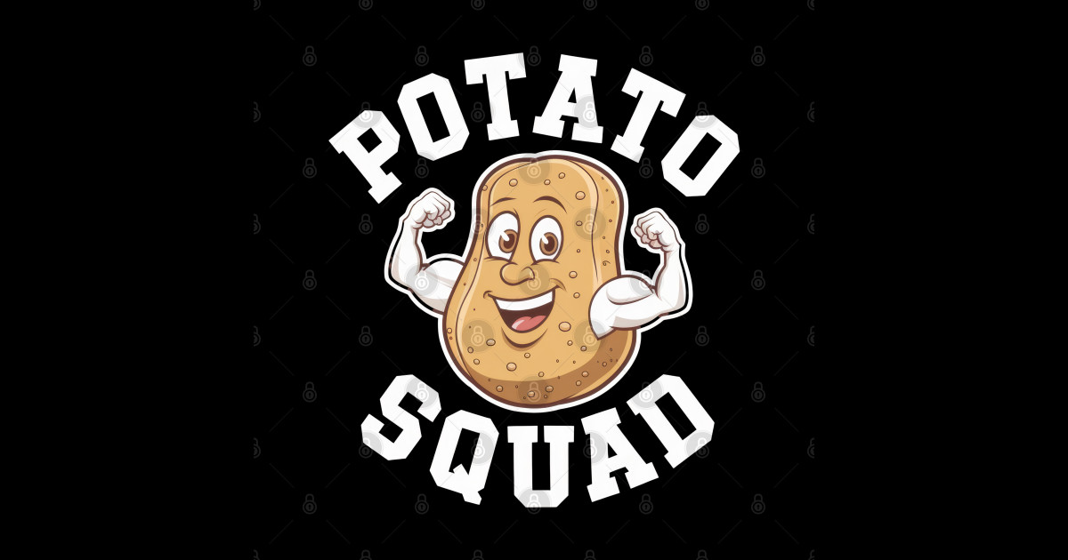 Potato Squad Flexing Muscular Happy Character - Funny Potato - Sticker ...