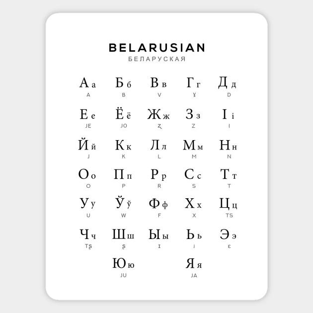 Belarusian Alphabet Chart, Belarus Language Chart, White - Belarus ...