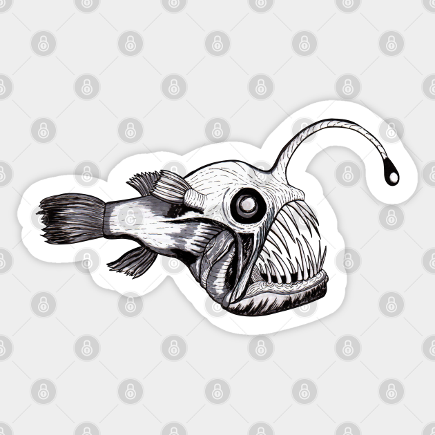 Angler Fish Ink Illustration - Angler Fish - Sticker | TeePublic