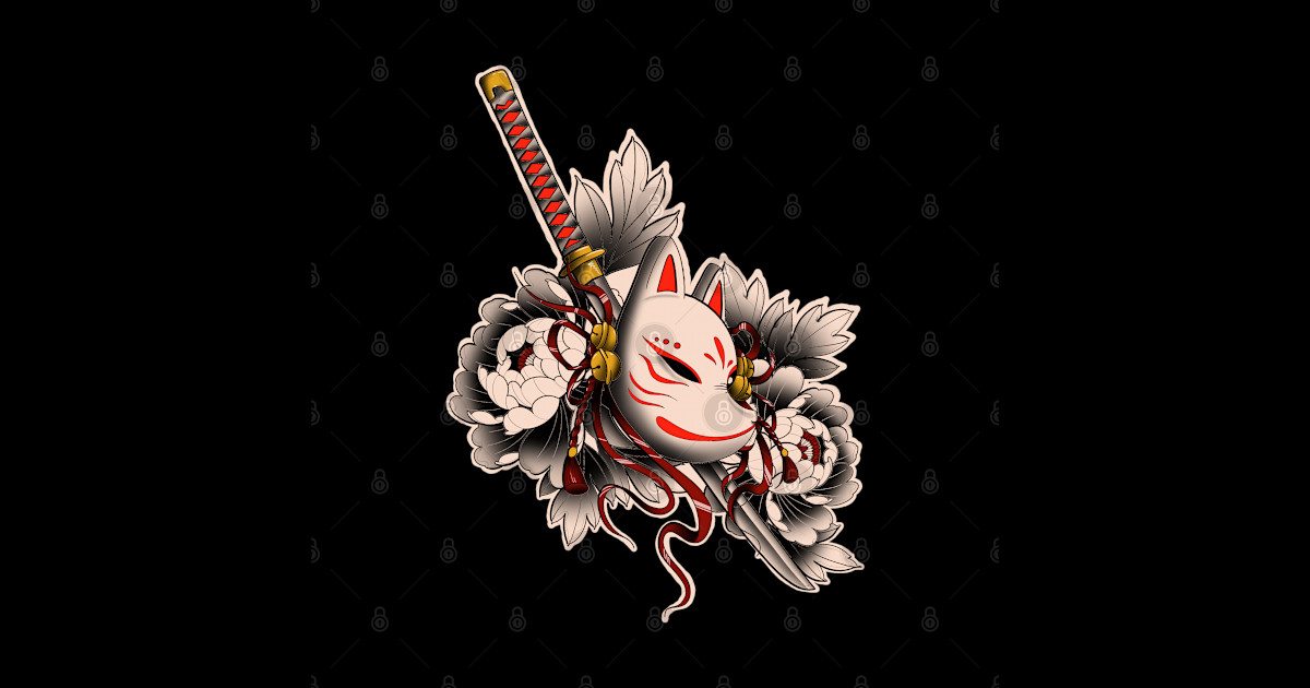 Kitsune and sword - Mask Design - Sticker | TeePublic