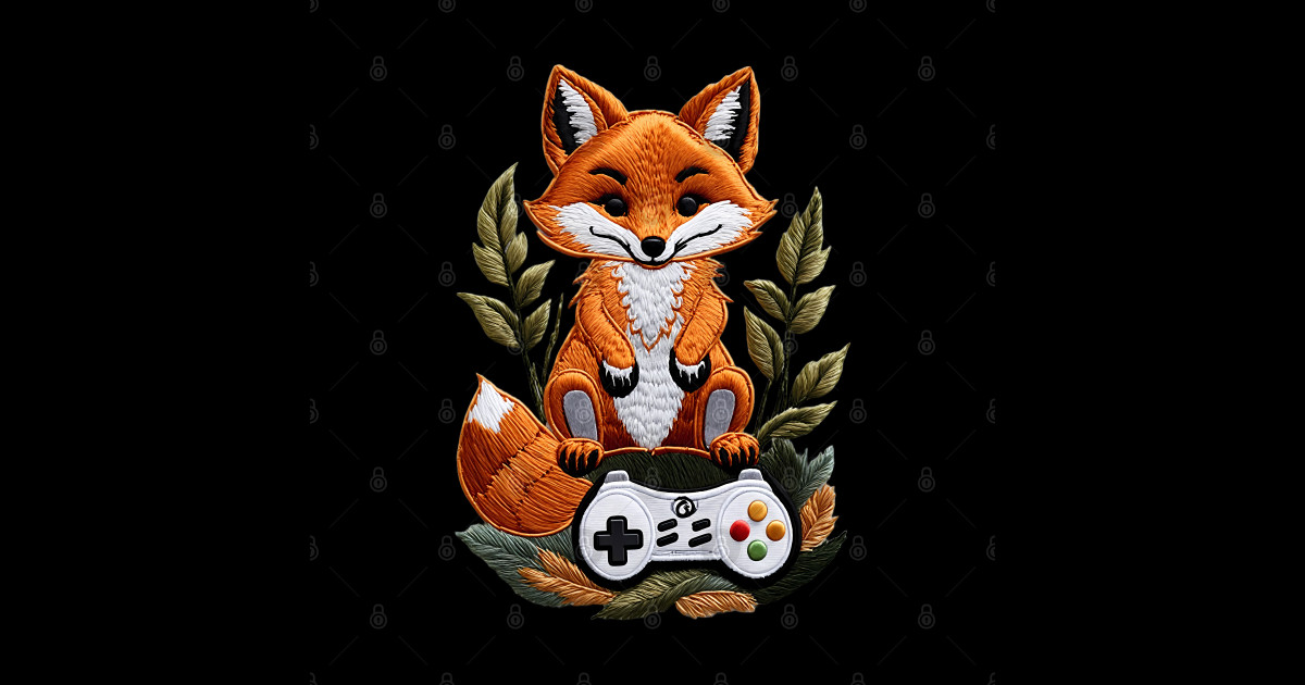 Foxy Little Gamer Faux Embroidery - Foxy Little Gamer - Sticker | TeePublic