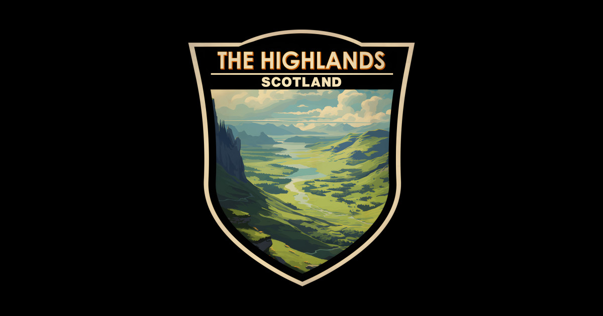 Scottish Highlands Scotland Travel Art Badge - Scottish Highlands ...