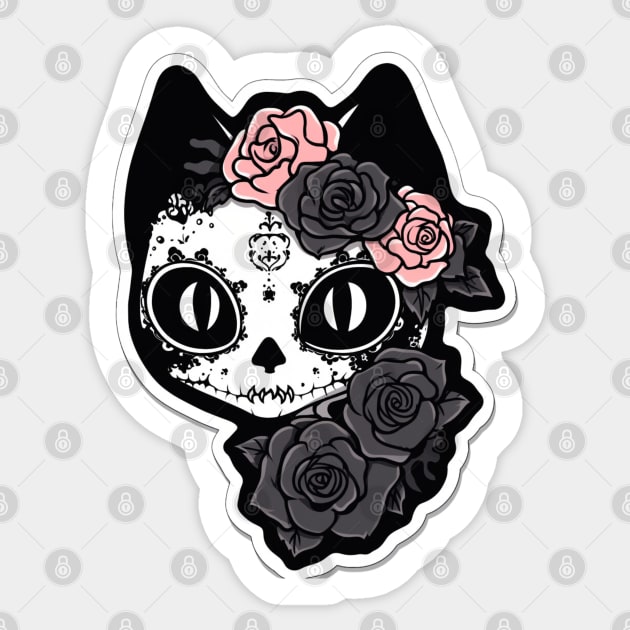 Pastel Goth Cute Undead Cat - Dia De Los Muertos - Sticker | TeePublic