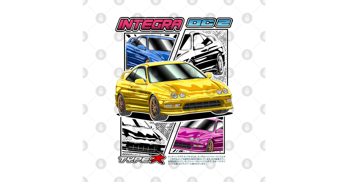 Yellow Honda Integra Type R DC2 Comic Style - Integra - T-Shirt | TeePublic