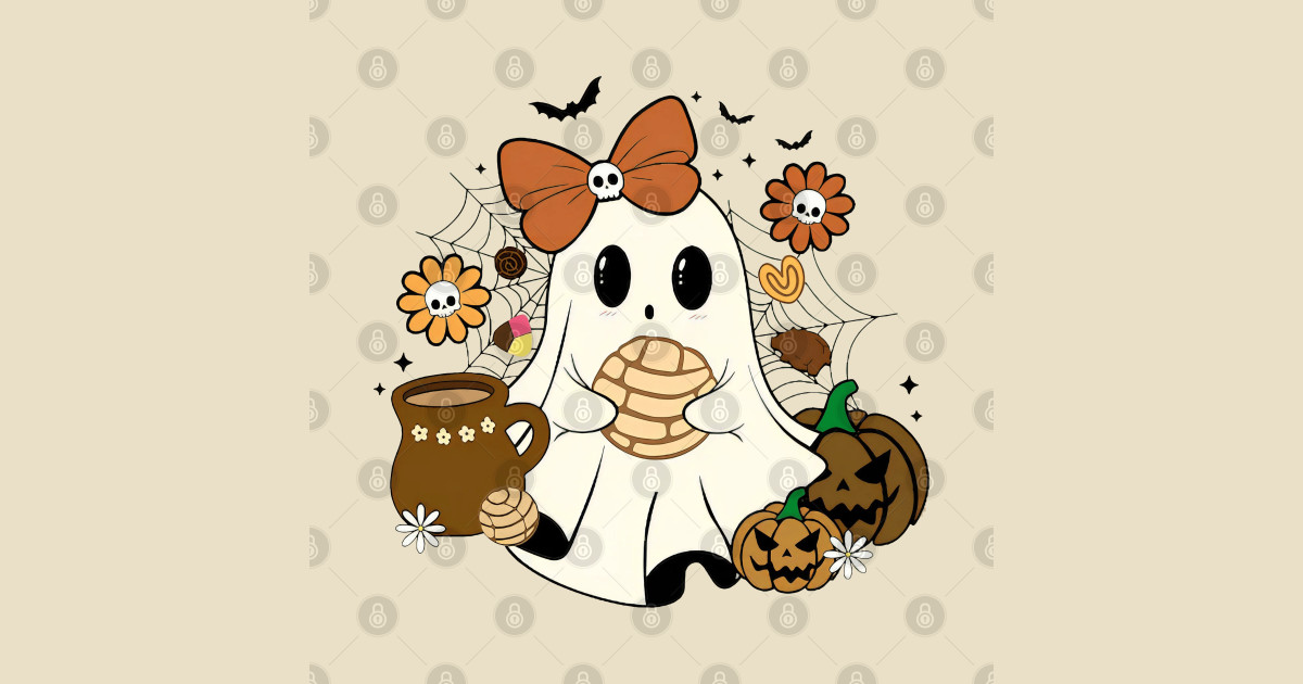 Cute Ghost with Pan Dulce Concha Halloween Women Kids - Ghost - T-Shirt ...