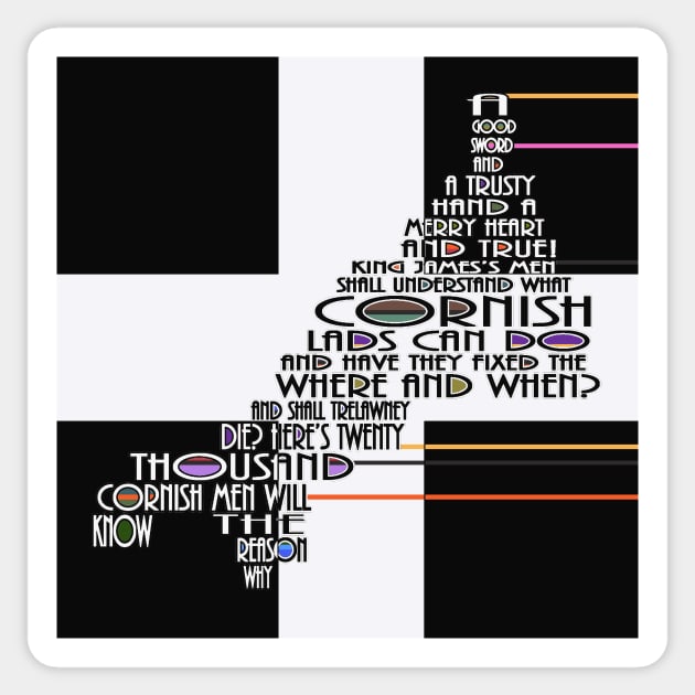Map of Cornwall with Cornish Anthem - Trelawney - Cornwall - Sticker ...