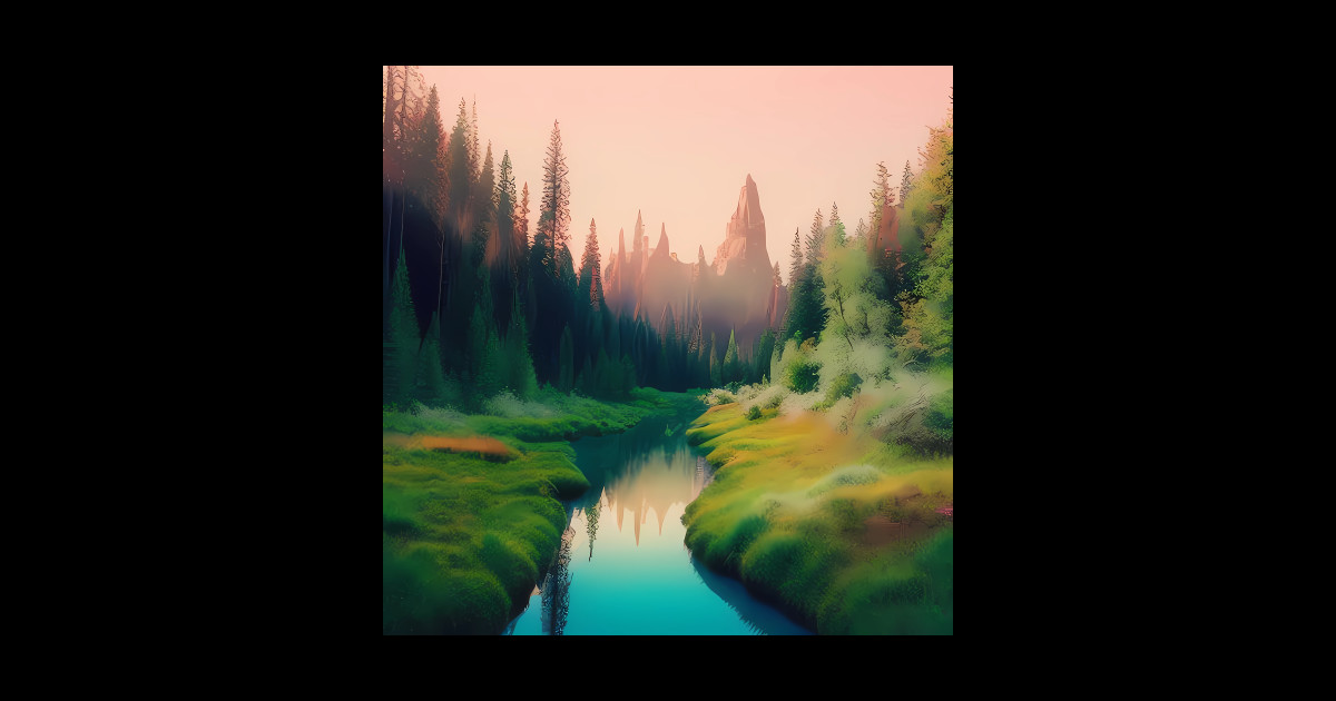 AI Generated Art Scenery - Lush Green Forest Mountains In The Back And ...