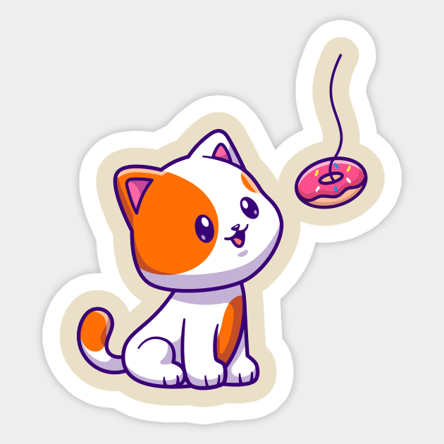 Cute Cat Eating Donut Cartoon - Cute Cat Eating Donut Cartoon - Sticker ...