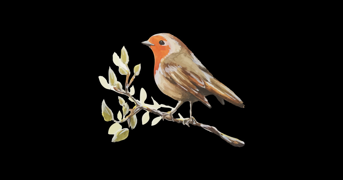 Watercolour European Robin & Branches - European Robin - Magnet | TeePublic