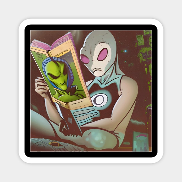 Believe in Yourself Funny an Alien reading a Book - Alien Ufo - Magnet ...