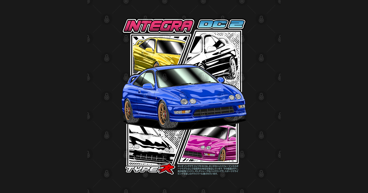 Blue Honda Integra Type R DC2 Comic Style - Integra - Hoodie | TeePublic