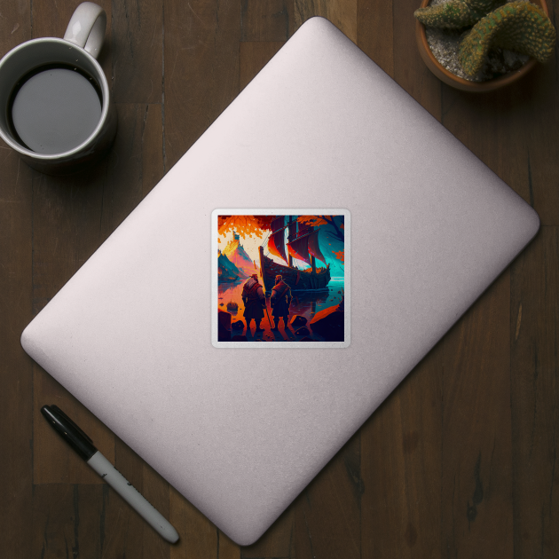 Valheim Vikings in the New World - Aicreateworlds - Sticker | TeePublic