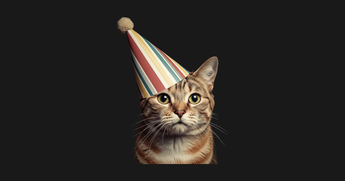 Happy Birthday Cat Face Wearing A Party Hat Festive Celebration Outfit ...