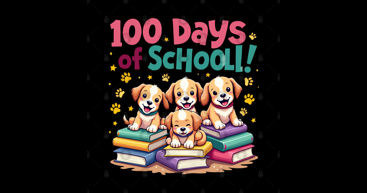100 Days of School Cute Puppies and Books - 100 Days Of School Creative ...