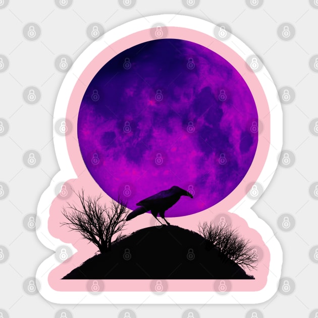 Raven and full moon - Raven - Sticker | TeePublic