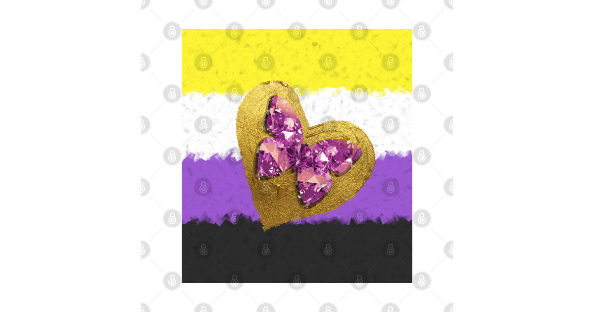 Non-Binary Pride flag, golden heart, purple gem butterfly - Non Binary ...
