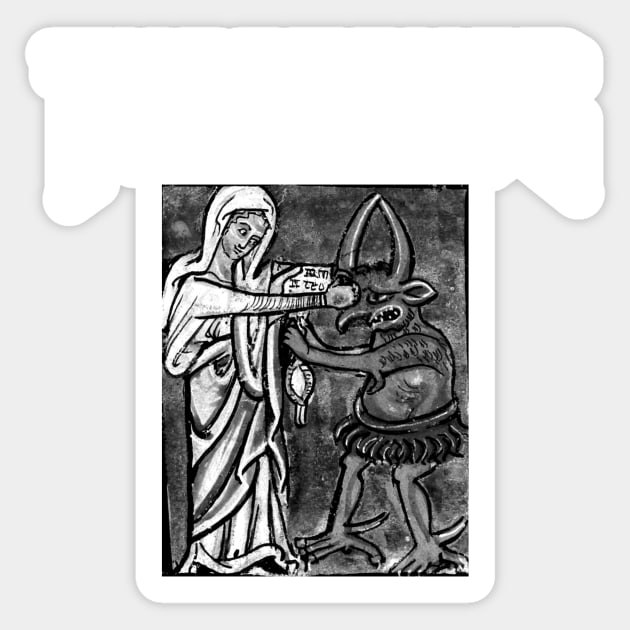 Theotokos Mary Punching The Devil Doom Parody - Theotokos - Sticker ...