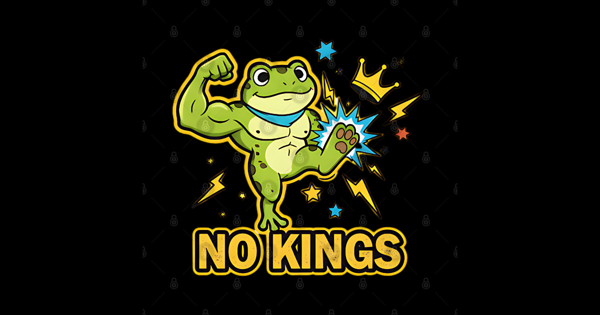 No Kings muscular frog cartoon design funny gym humor art retro ...