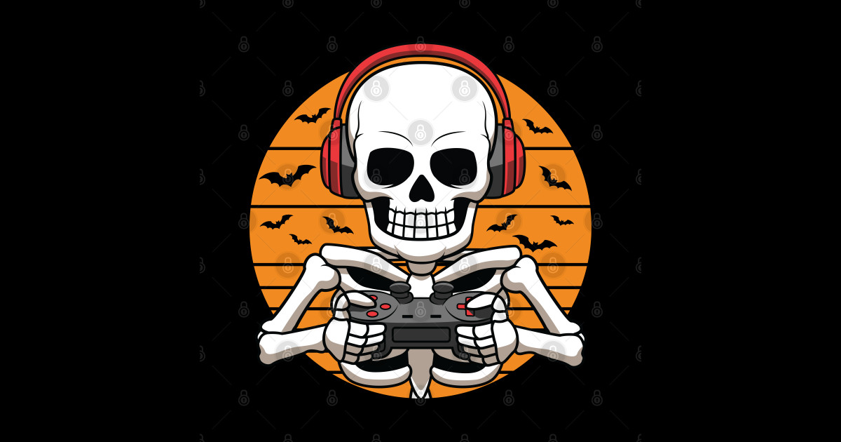 Skeleton Video Game Halloween Costume Gamer - Halloween Gamer - Sticker ...