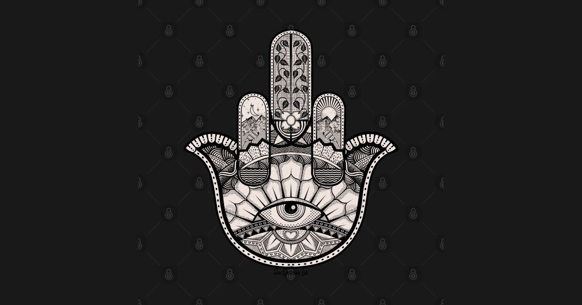 Ornate Middle Finger Hamsa Hand (on back) - Middle Finger Ornate Hamsa ...